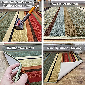 Rubber Backed Runner Rug, Runner 84 inch x 22 in (7 ft Runner), Multicolor Striped, Non Slip, Kitchen Rugs and Mats