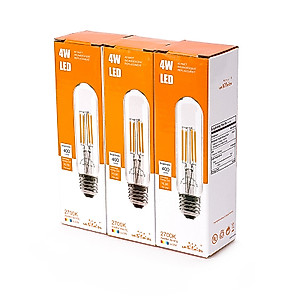 Leadleds 4W Tubular LED Bulb Edison Style COB LED Filament Bulb T10, Non Dimmable E26 Medium Base Lamp 40 Watt Incandescent Bulb Equivalent 2700K Neat Warm White, 3-Pack