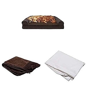 Furhaven Pet Bundle - Jumbo Plus Coffee Orthopedic Faux Fleece & Chenille Sofa, Extra Dog Bed Cover, & Water-Resistant Mattress Liner for Dogs & Cats