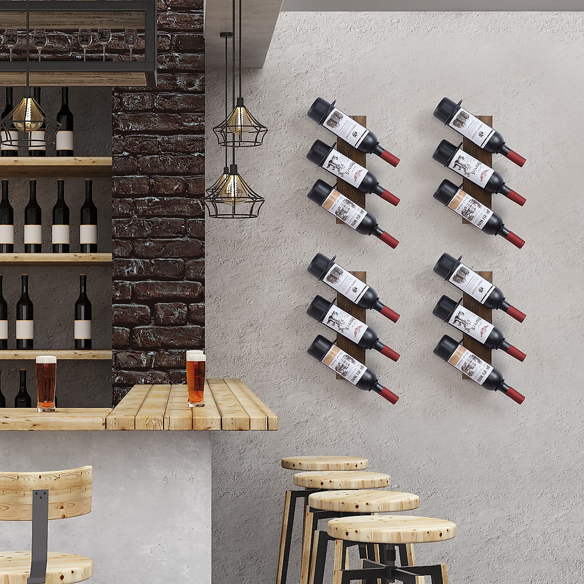Taprion Wine Rack Wall Mounted, Wood Wall Wine Rack for 6 Wine Bottles, A Stylish and Space-Saving Wine Rack for Kitchen, Dining Room, Home Bar, Wine Cellar (6 Wine Bottles)