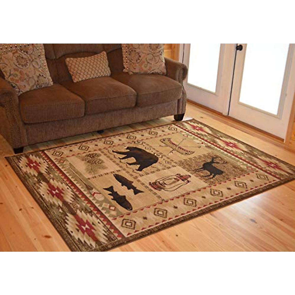 Rustic Lodge Brown 8x10 Area Rug, 7'10x9'10