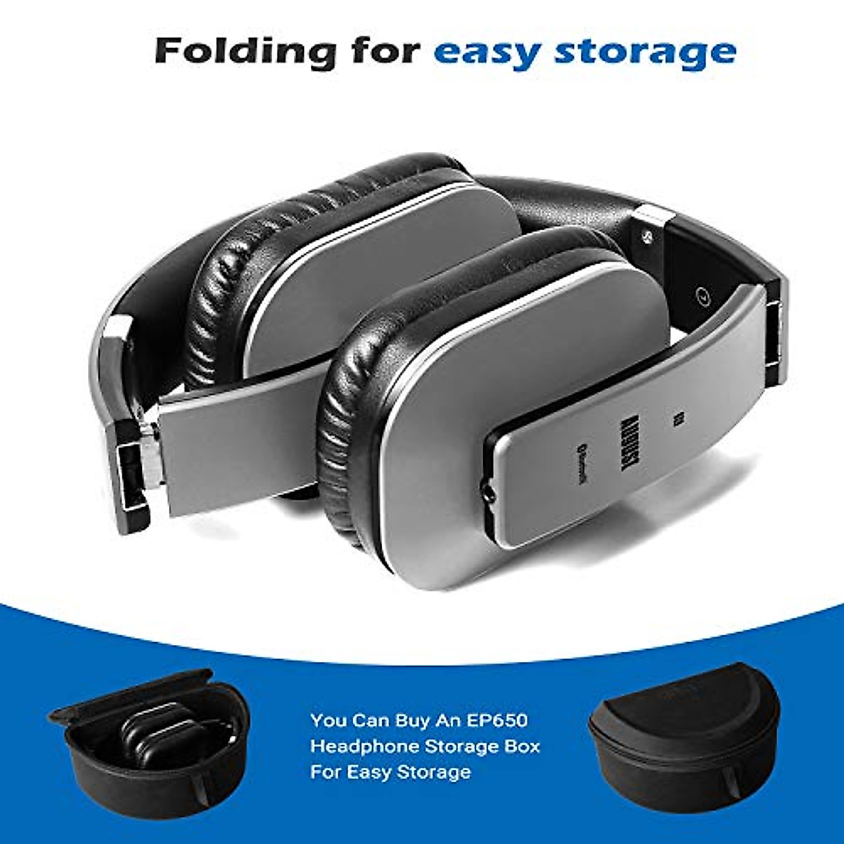 August EP650 Bluetooth Wireless Over Ear Headphones with aptX LL Low Latency/Multipoint/NFC / 3.5mm Audio in/Headset Microphone - Silver