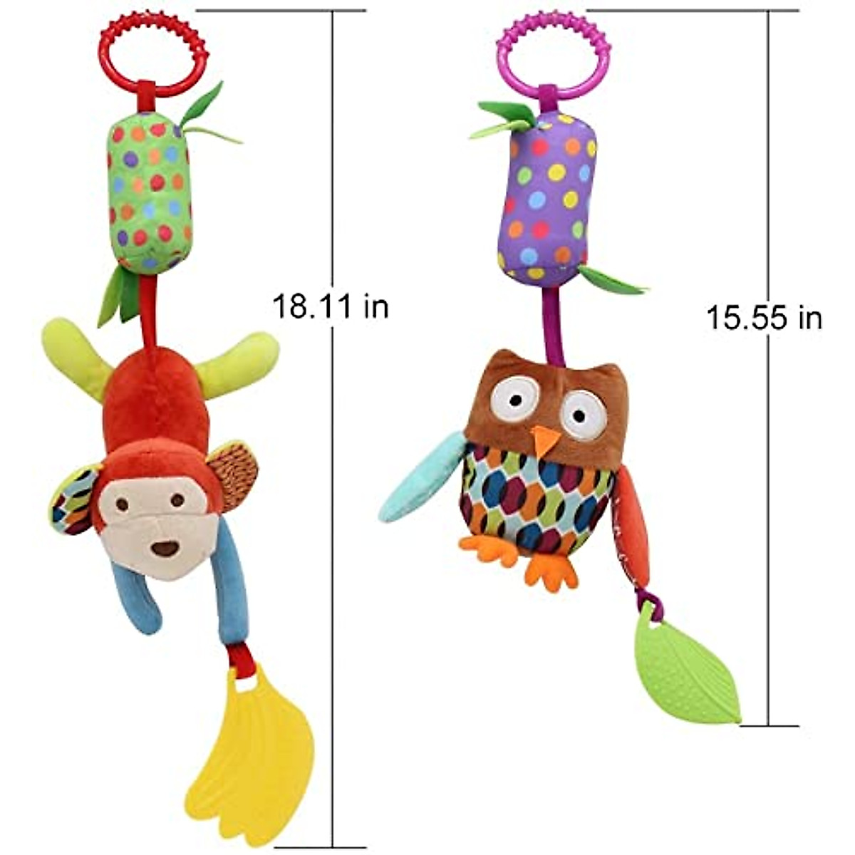Bivan Baby Toy Soft Hanging Rattle Learning Toy with Teethers Plush Animal C-Clip Ring Infant Newborn Stroller Car Seat Crib Travel Activity Wind Chimes Hanging Toys for Boys Girls, 4 Pack