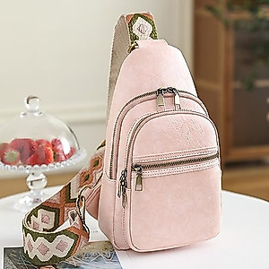 Osunnus Sling Bag for Women Crossbody Purses Trendy PU Leather Small Sling Backpack Chest Bag for Women with Wide Guitar Strap, Pink
