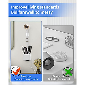 CozyOasis Hair Dryer Holder Wall Mounted Adhesive Blow Dryer Rack Storage Hanger Organizer for Bathroom Vanity Soporte para Secadora de Pelo (White)