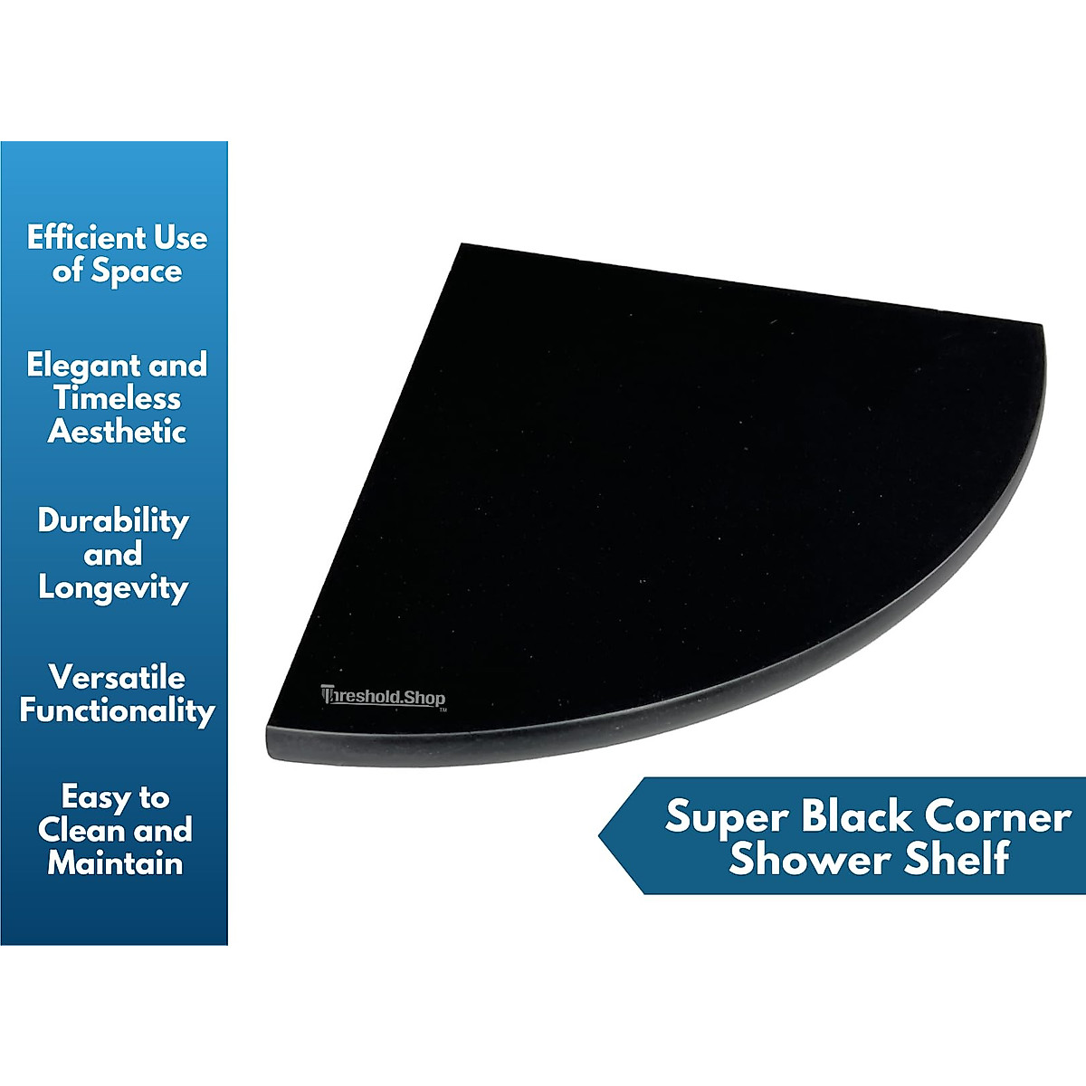 Threshold.Shop 9 Inch Super Black Engineered Marble Corner Shower Shelf Bathroom Caddy, Wall Mounted Shower Shelf, Classic Flatback Design (2)