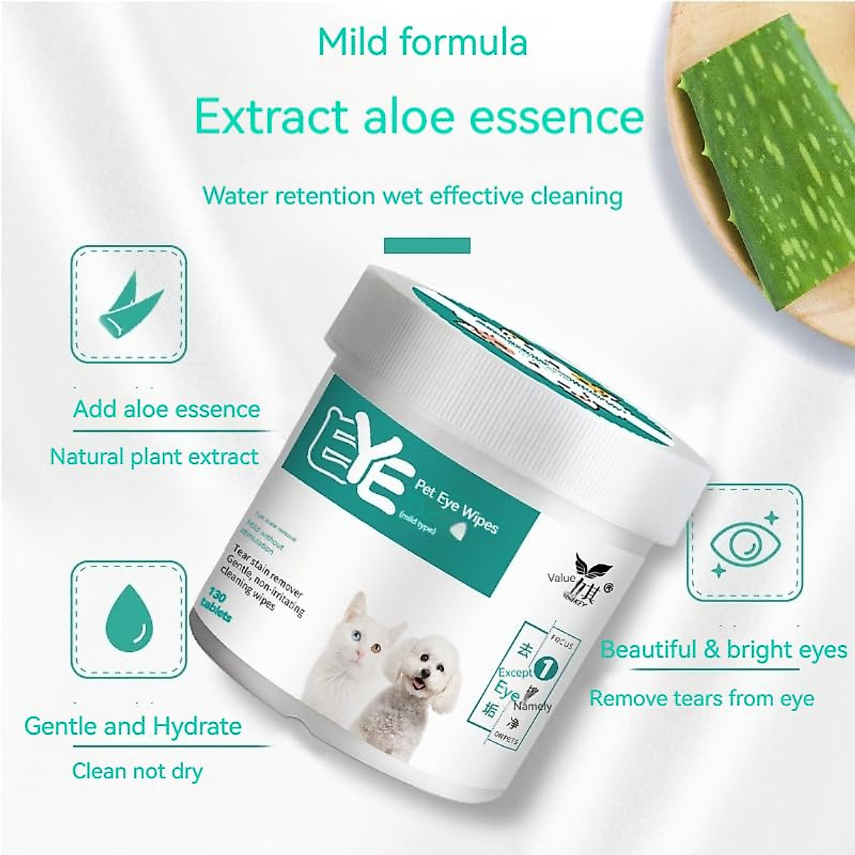 Pet Cleaning Tear & Ear Wax Wipes, 130 Sheets Each, Non-Woven Material, Gentle Eye Wipes for Cleaning Eye Boogers, for Dogs & Cats