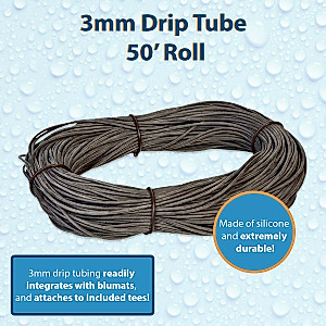 BLUMAT TUBING (50 Foot Roll) 3mm Drip Tube & Tubing || Runs into Blumat Cap/Top Valve || Designed for Distribution Drippers, BluSoak Drip Tape, and Blumat Accessories!