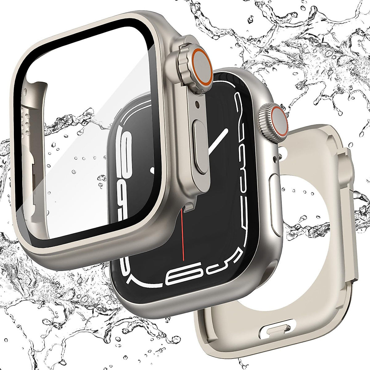 Fullife - Ultra Look - 2 in 1 Compatible with Waterproof Apple Watch Case 44mm Series 6 5 4 SE with Tempered Glass Screen Protector, iWatch 360 Protective Hard PC Bumper for Men Women, 44mm Titanium