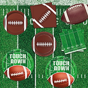 Football Party Decorations Football Party Supplies Including Paper Plates, Napkins, Tablecloth, Banner for Football Birthday Party Gameday Tailgate Party Decorations, Serve 24