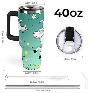 DWVSFJM Goat Frolic Insulated Tumbler 40 Oz Stainless Steel Double Wall Vacuum Travel Mug Large Capacity Car Cup Reusable Coffee Cup with Handle And Straw Lid Gifts Black