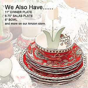 Sonemone Red Farmhouse Floral Dessert Plates, 6 Inch Appetizer Plates Set of 6, for Valentines Cake, Pie, Snacks, Ice cream, Side Dish, Sauces, Microwave & Dishwasher Safe