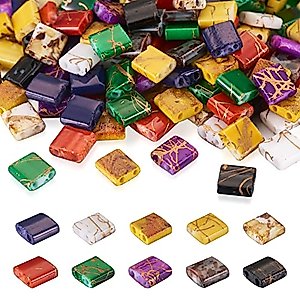 200Pcs Glass Seed Beads Rectangle Tila Beads 5mm 10 Colors 2 Hole Vintage Tile Square Loose Spacer Beads Charms Flat Back Cabochons for Jewelry Making