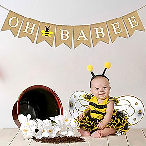 Pudodo Burlap Oh Babee Banner Bumble Bee Themed Baby Shower Gender Reveal 1st Birthday Party Nursery Wall Decoration