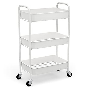 CAXXA 3-Tier Rolling Metal Storage Organizer - Mobile Utility Cart Kitchen Cart with Caster Wheels, White