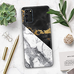 DesignSkinz White-Black Marble & Digital Gold Foil V1 Protective Vinyl Decal Wrap Skin Cover Compatible with The Samsung Galaxy S20 (Screen Trim & Back Glass Skin)