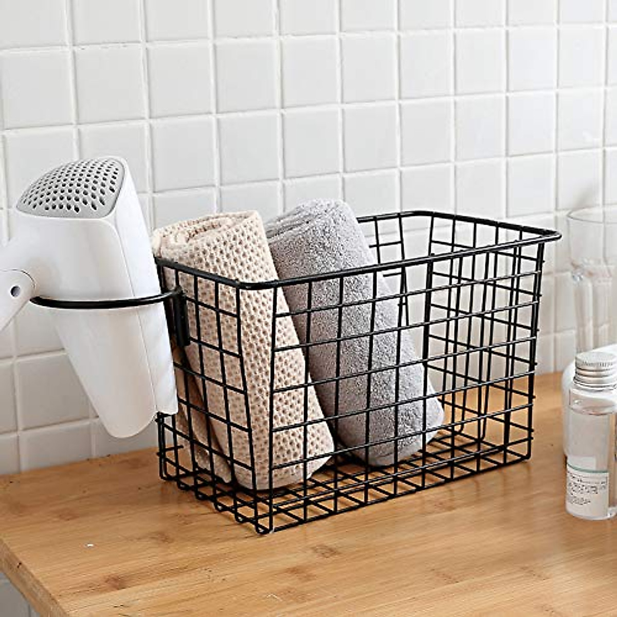 Bathroom Hair Dryer Holder, Kitchen Wall Mount Towel Rack Storage Basket Over The Cabinet Door Organizer Holder, Hanging Care Sundries Organization(White)