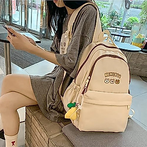 Aiyify Cute Backpack Kawaii Backpack for School Aesthetic Backpack Kawaii School Supplies Cute Backpacks with Accessories (White)