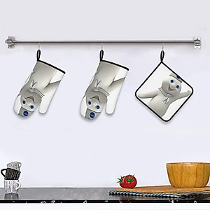 Woidxzxza Pillsbury Doughboy Oven Mitts and Pot Holders Set, Heat Resistant Kitchen Bake Gloves Non-Slip Pot Holders for Cooking, Baking,Grilling, Barbecue,BBQ