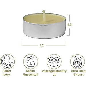 CandleNScent Colored Tea Light Candles | Unscented | Ivory | Made in USA (Pack of 30)