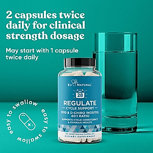 Regulate Menstrual Cycle Support – Hormone Balance for Women at Optimal 40:1 Myo-Inositol & D-Chiro Inositol – PCOS Supplement for Period Consistency, Menstrual & Ovulation Support – 90 Vegan Capsules