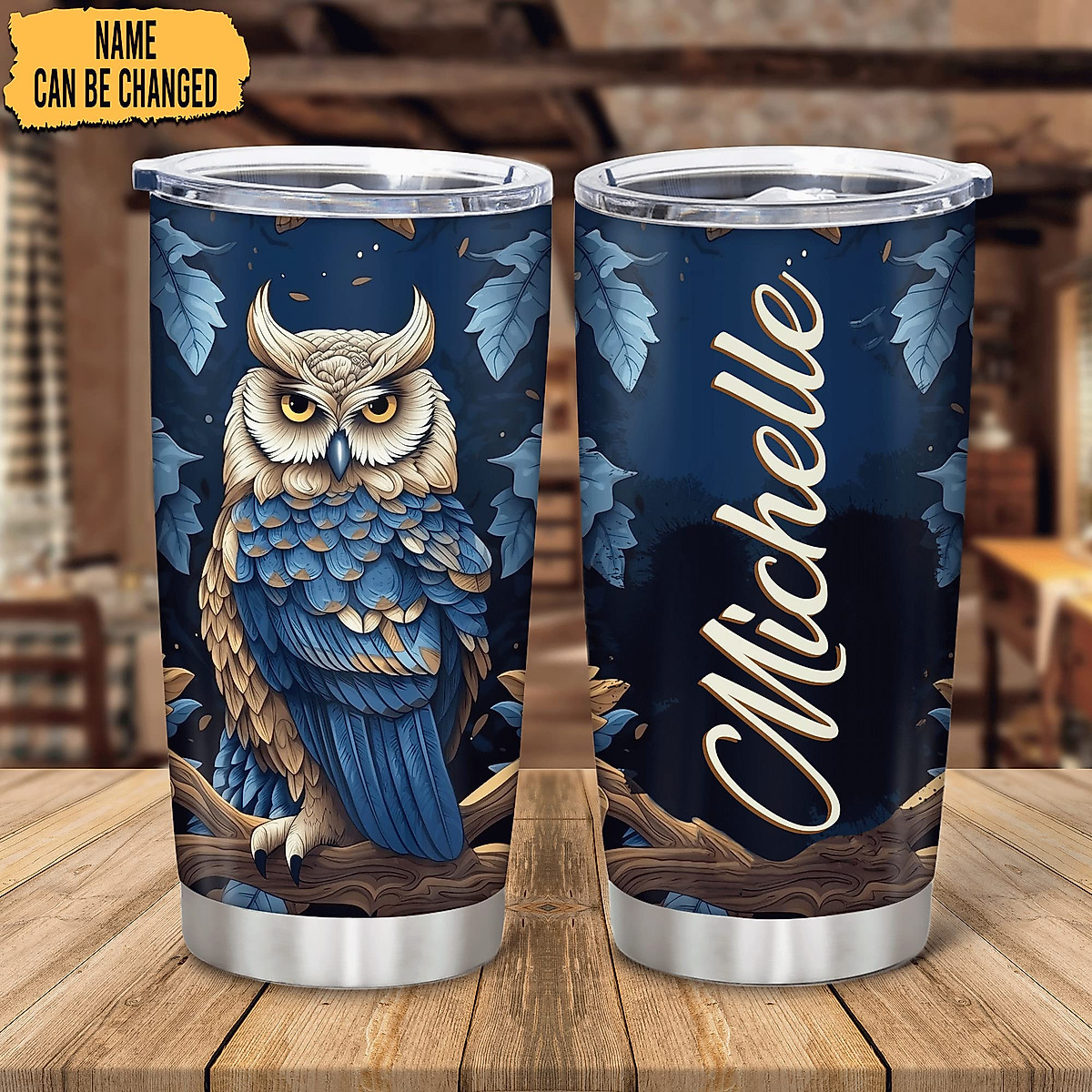 Hyturtle Personalized Owl Lovers Tumbler - Owls Print Custom Name Stainless Steel Coffee Tumbler 20 oz With Lid - Idea Owl Lover, Animal Lover Gifts For Women, Mom, Daughter For Birthday, Christmas