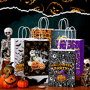 Sinload 24 Pcs Halloween Trick or Treat Bags with Handles Paper Candy Gift Bags Halloween Goodie Bags Halloween Paper Snacks Bags for Holiday Treats Kids Halloween Party Favors Supplies