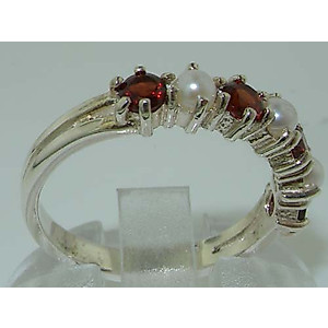 LetsBuyGold 925 Sterling Silver Cultured Pearl & Garnet Womans Eternity Ring - Size 10.25