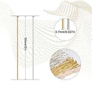 KINBOM 300pcs Straight Head Pins for Jewelry Making Assorted, 2inch Long End Head Pins Silver and Gold Jewelry Pins for Beads for DIY Crafts Earring Bracelet Necklace Pendant Supplies (Flat Head Pin)