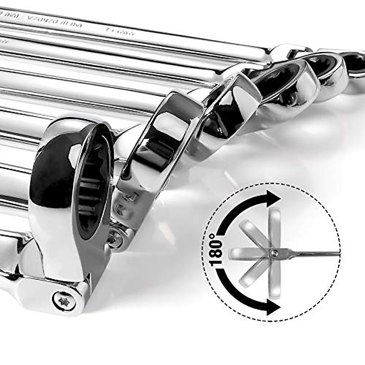 DURATECH Extra Long Flex-Head Ratcheting Wrench Set, Double Box End Wrench Set, 6-Piece, Metric 8-19mm, CR-V Steel, with Pouch