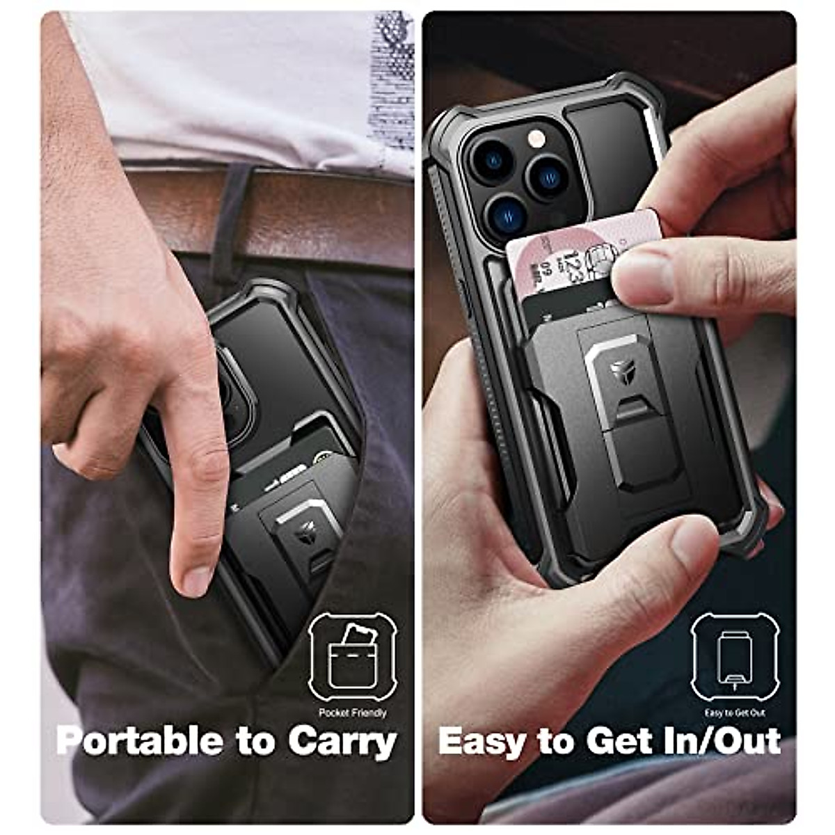 Dexnor Phone Card Holder with Foldable Back Stand, Adhesive Phone Wallet Pouch Sleeve Stick on PC Credit Card ID Case with Finger Grip Kickstand for Most Smartphones (Black)