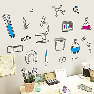 BIBITIME Science Laboratory Wall Decals Vinyl Chemical Element Tool Stickers for School Classroom Nursery Bedroom Children Student Study Teens Kids Room Decor DIY Home Art Decorations