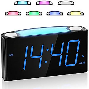 Digital Alarm Clock for Bedroom - 7 Color Night Light,2 USB Chargers,7.5" Large Number Screen & Slider Dimmer,12/24 H,Battery Backup,Easy Loud Electric Alarm Clock for Heavy Sleeper,Boy&Girl Kid Teen