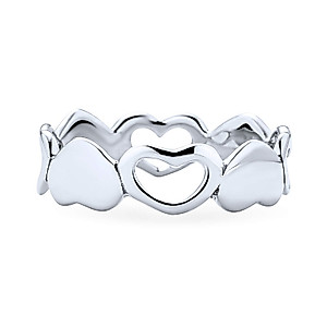 Personalized BFF Friendship Alternating Romantic Open Heart Eternity Band Promise Ring For Women Teen Girlfriend .925 Sterling Silver Customizable