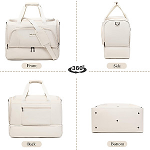 Makukke Weekender Overnight Bag for Women, Large Travel Carry on Duffle Bag with Shoe Compartment & Toiletry Bag, Sports Tote Gym Bag, Beige Weekender Bag