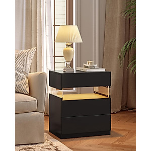 Bingoday Nightstands Set of 2 LED Tall Nightstand Set of 2 Modern LED Bedside Tables Set of 2 with 3 Drawers for Bedroom Living Room