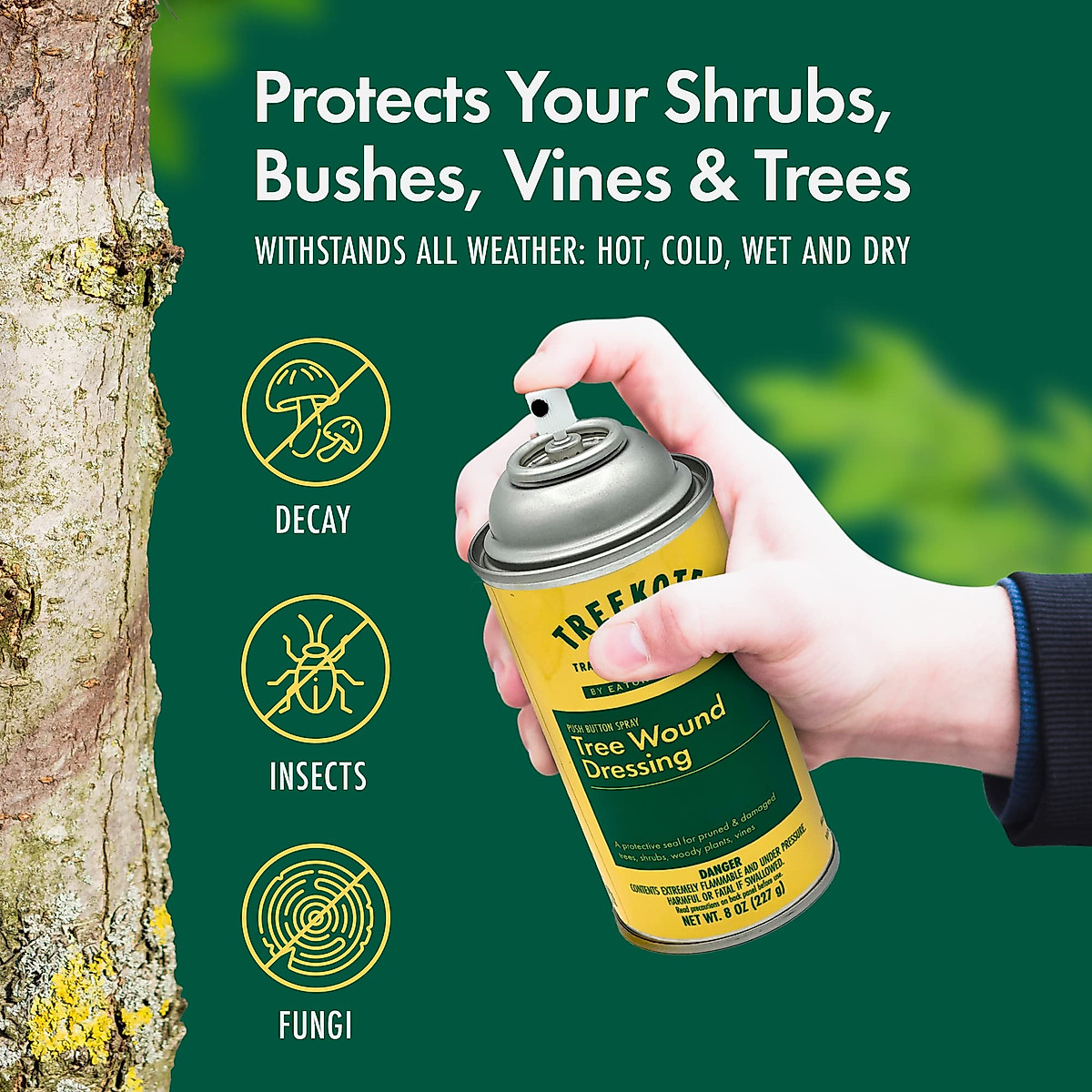 Treekote Tree Wound Dressing - 8 OZ Aerosol Pruning Sealer Spray for Damaged Trees, Bushes, or Shrubs - Fast Acting and Effective Tree Wound Sealer Spray - Prune Sealer Wound Repair for Bonsai Trees