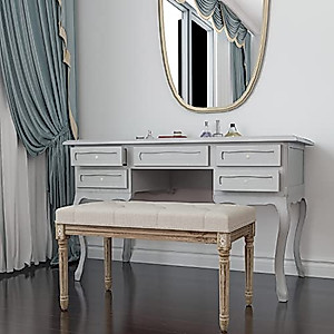 Yusong Upholstered Bench,Bedroom Bench for End of Bed,Piano Bench Dining Bench Entryway Shoe Bench with Button Tufted Padded Seat for Living Room, Vanity Bench Foot-Stool with Carved Wood Legs,Beige