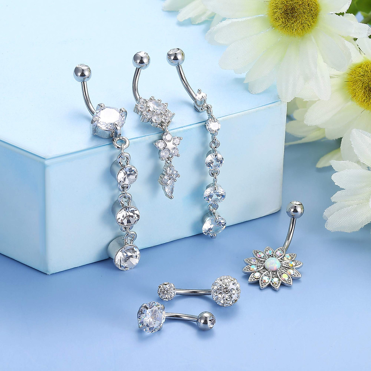 JOERICA Silver Tone Nipple Rings Belly Button Rings for Women 14G Stainless Steel Nipplerings Belly Navel Piercing Jewelry