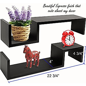 Greenco Floating Wall Shelves, Espresso Finish (2pcs) | Wall-Mounted Shelves, Storage, Hanging/Floating Shelf, Bookshelf, Book Organizer | Bedroom, Toilet, Restroom, Farmhouse, Wall, Bathroom Decor