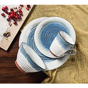 Sango Talia 16-Piece Stoneware Dinnerware Set with Round Plates, Bowls, and Mugs, Dusk Blue