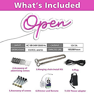 MOLCOVEX LED Neon Open Sign, 15"x 7.3" Business Open Sign with Remote, Adjustable Brightness Open Neon Lights for Restaurant Bar Salon Stores Hotel Wall Decor Light Open Sign (Pink)