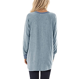GADEWAKE Womens Casual Color Block Long Sleeve Round Neck Pocket T Shirts Blouses Sweatshirts Tops Gray Blue