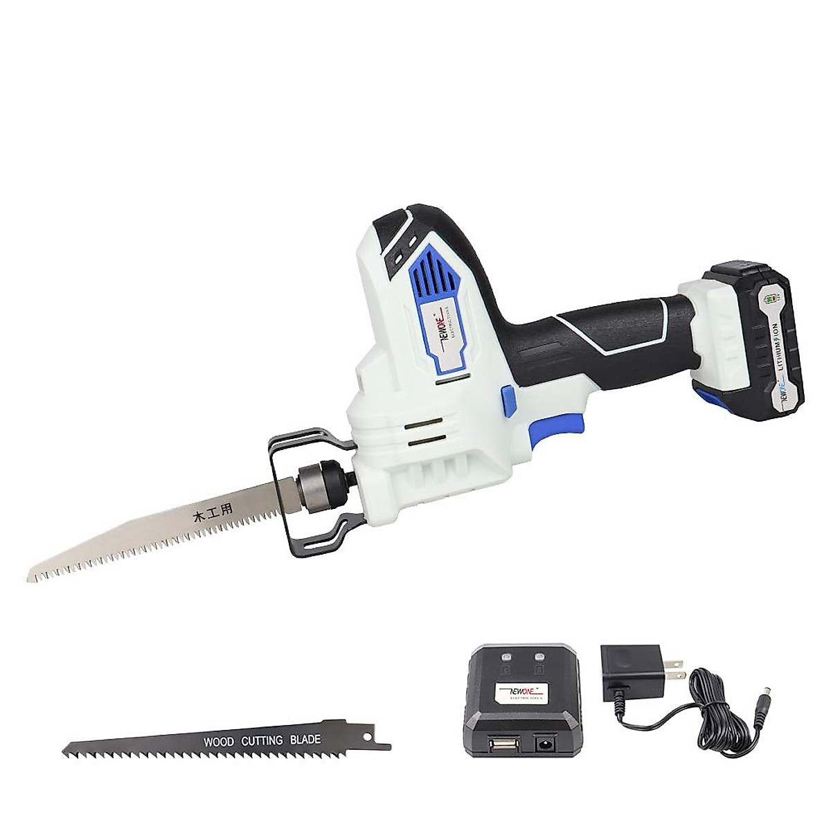 NEWONE 12V Reciprocating Saw,Cordless Reciprocating Saw with 1/2 inch stroke length,2A Battery & 2 Saw Blades,0-3000RPM for Wood, Metal, PVC Pipe Cutting,Smart Charger and USB Power Source