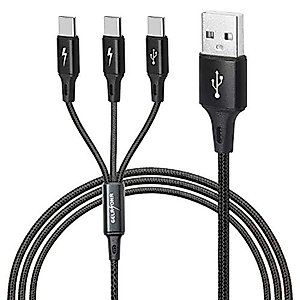 GELRHONR Multi USB C Splitter Cable，3 in 1 Nylon Braided Charging Cord with 3 Type-C Male Plug, 2.5A,Compatible with Mobile/Android and More （4FT-1.25M）