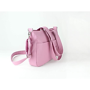 Multiple Pockets Canvas Shoulder Tote Bag for Women Crossbody Detachable Strap Zipper Closure Candy Pink