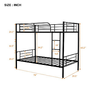 JULYFOX Steel Bunk Bed Twin Over Twin, Modern Metal Bed Frame 550 lb Heavy Duty with Stairs Side Guard Rails 10.8 inch Storage Space No Box Spring Needed 2 Twin Bed Platform for Kids Teens Black