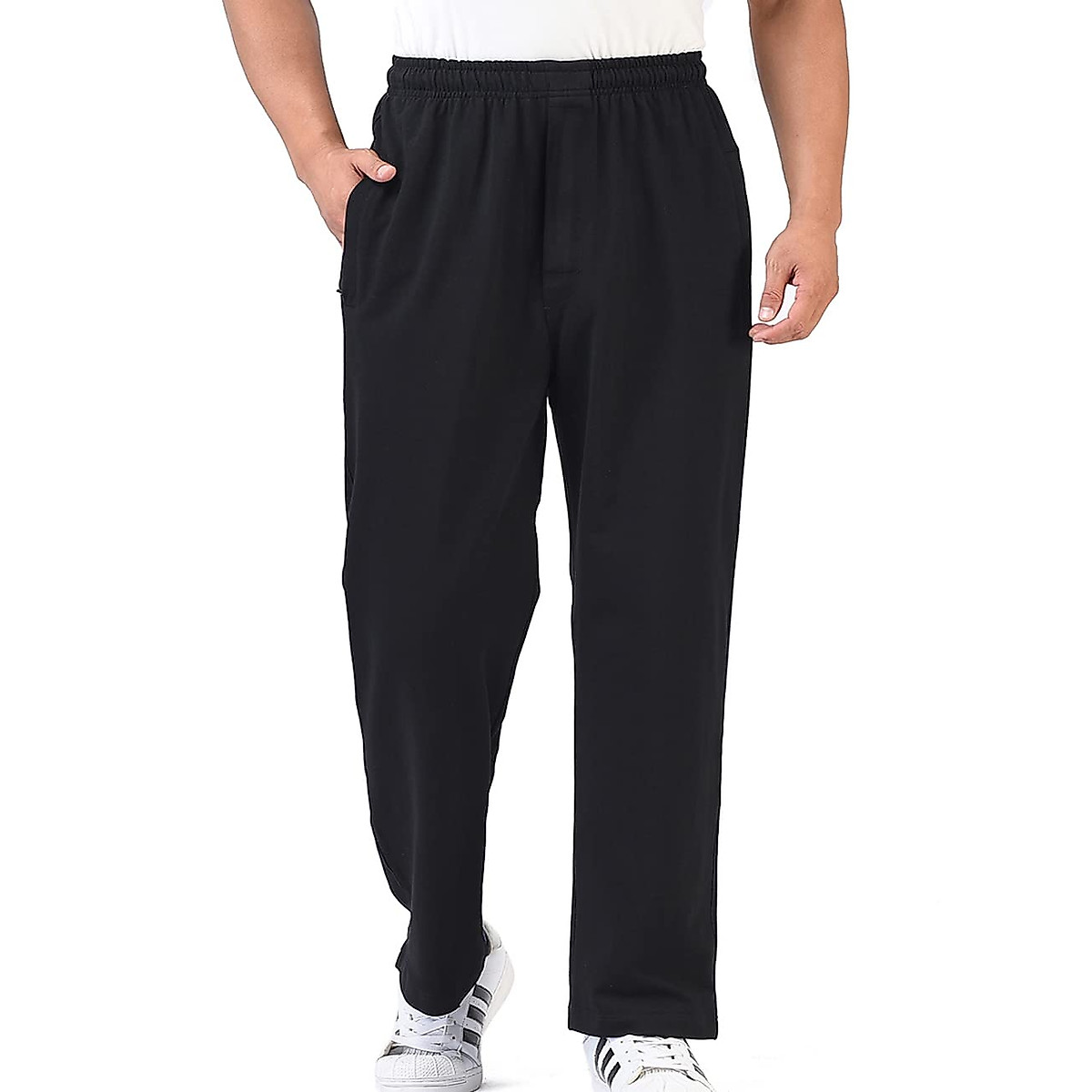 Zoulee Men's Casual Cotton Jogger Sweatpants Zipper Front Pants Thick Black M