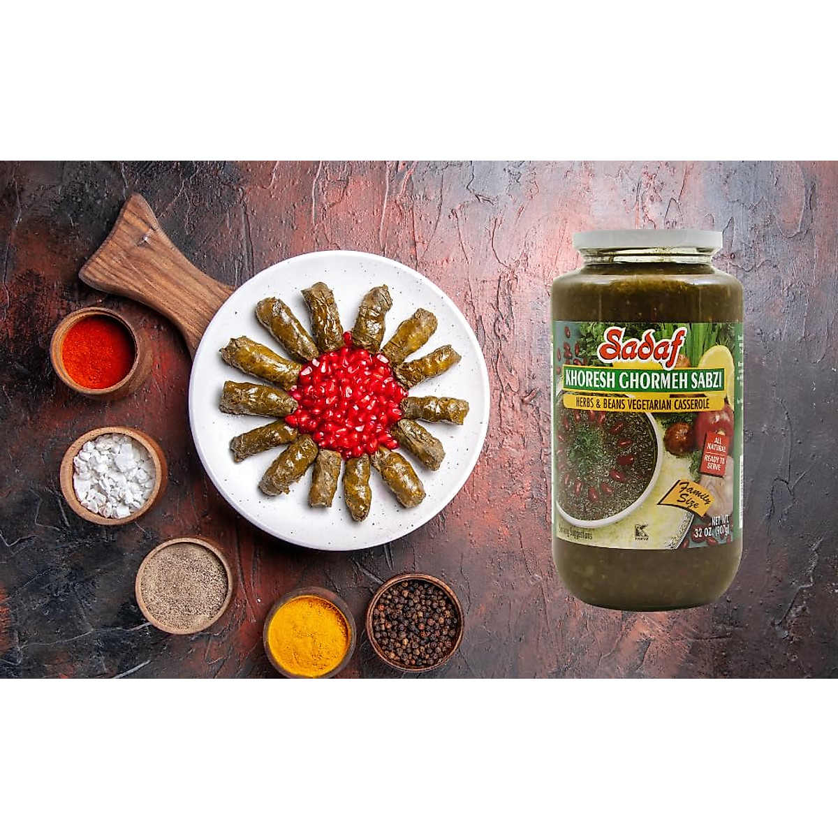 Sadaf Khoresh Ghormeh Sabzi - Ready to eat Khoresh sabzi with spices, herbs and beans - Persian food in a jar - Iranian food Qormeh sabzi mix - Herb & Bean Stew in Jar- 32 oz.