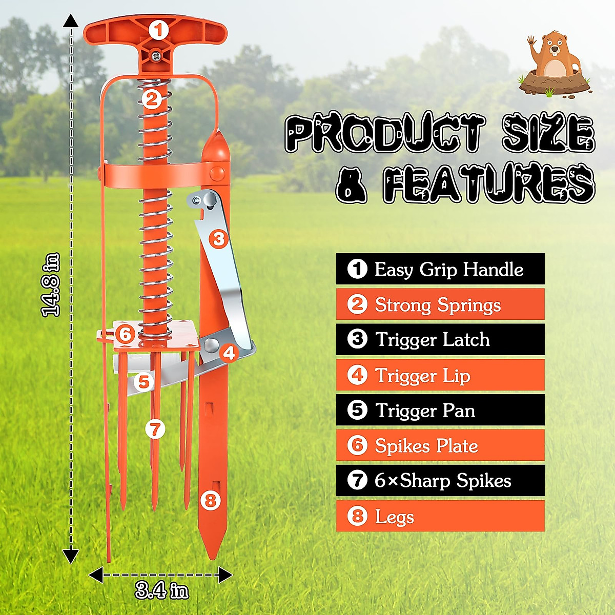 Mole Trap for Lawns, Plunger Style Mole Killer, Alloy Steel Mechanical Gopher Vole Traps, Gopher Trap for Outdoor Yard Garden, Easy Quick Capture and Reusable (3 Pack)